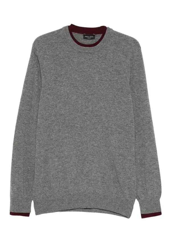 ROBERTO COLLINA Wool Crewneck Sweater With Trim - Grey