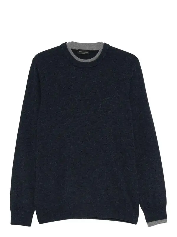 ROBERTO COLLINA Wool Crewneck Sweater With Trim - Blue