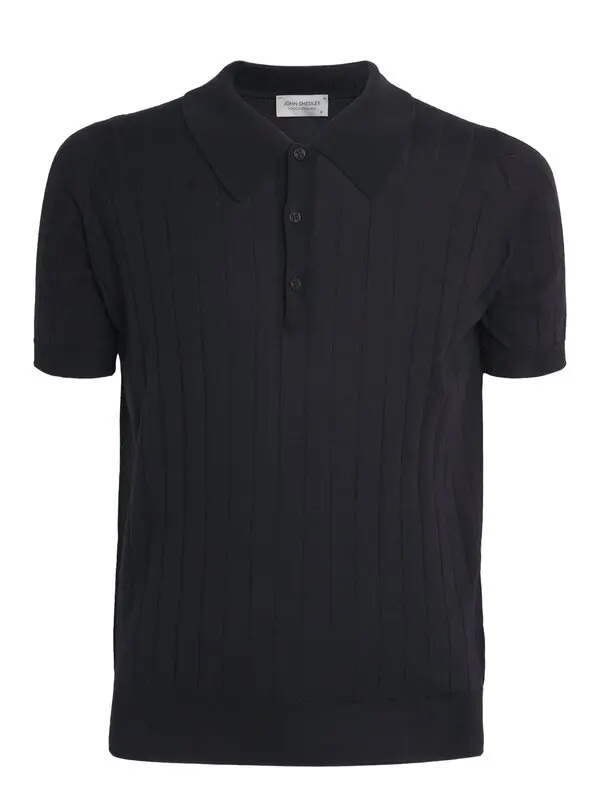 John Smedley Wool-cotton Ribbed Williams Polo Shirt - Navy