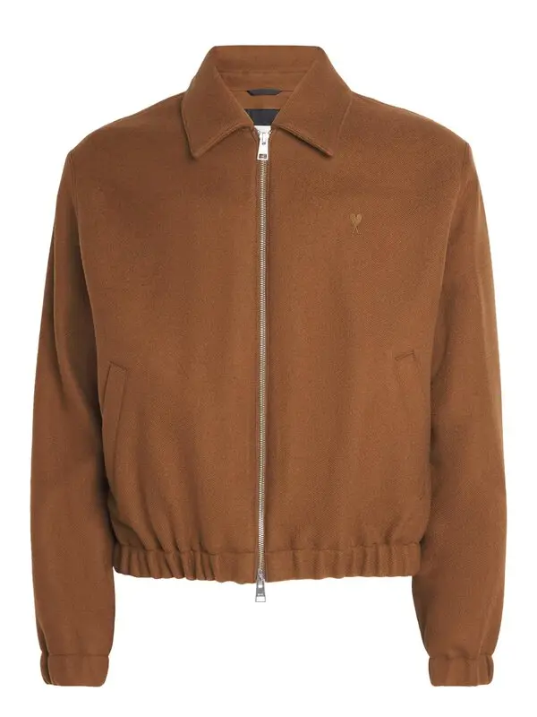 Ami Boiled Wool Bomber Jacket - Brown