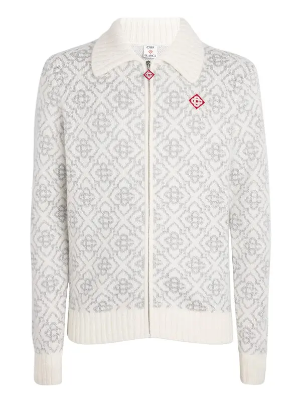 Casablanca Monogram Zip-up Cardigan - White