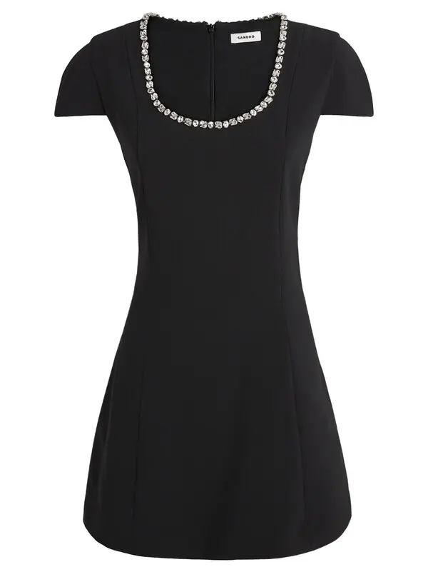 Sandro Mini Dress With Crystal Neckline - Black