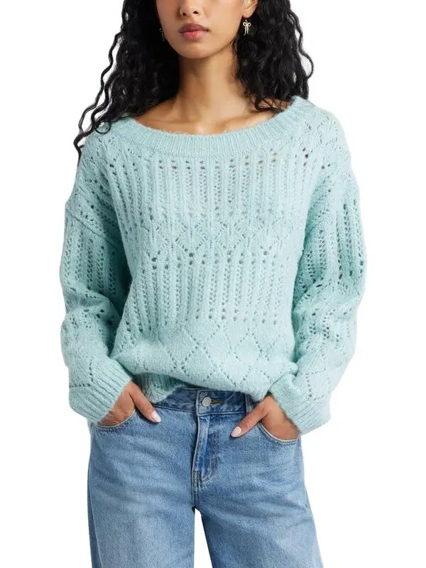 Bp. Open Stitch Oversized Sweater - Blue Raindrop