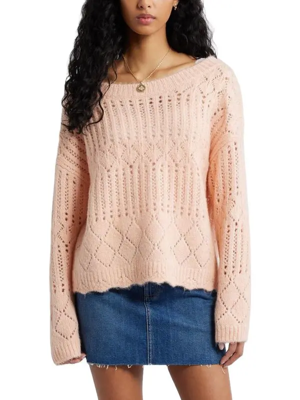 Bp. Open Stitch Oversized Sweater - Coral Morning