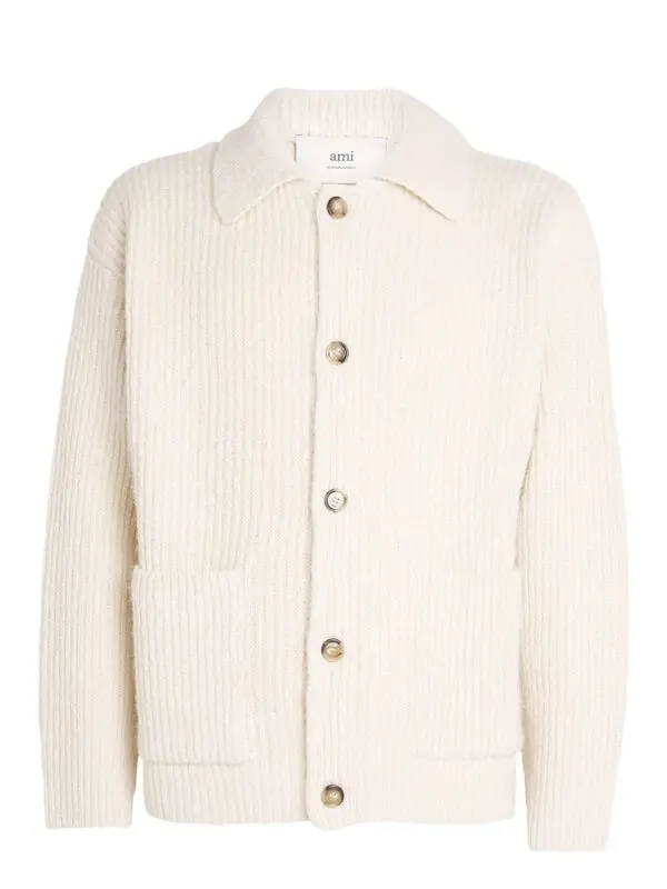 Ami Wool-blend Rib-knit Cardigan - Beige