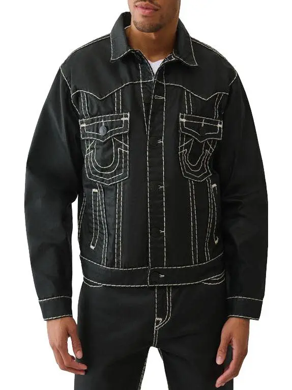 True Religion Super T Oversize Coated Denim Jacket - Coated Black