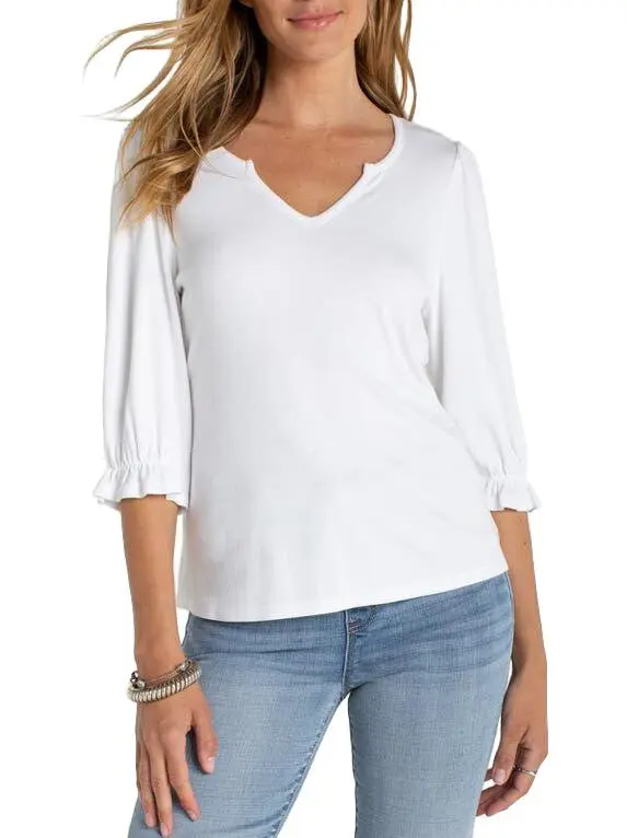 LIVERPOOL Elbow Sleeve Notch Neck T-shirt - Cream