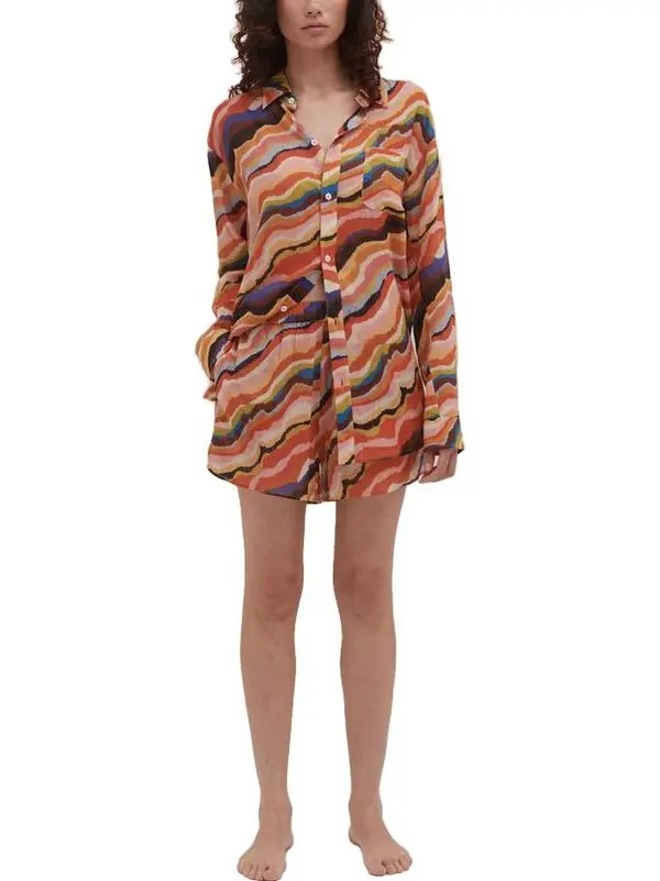 Desmond & Dempsey Lounge Shirt And Short Set - Tide Multi