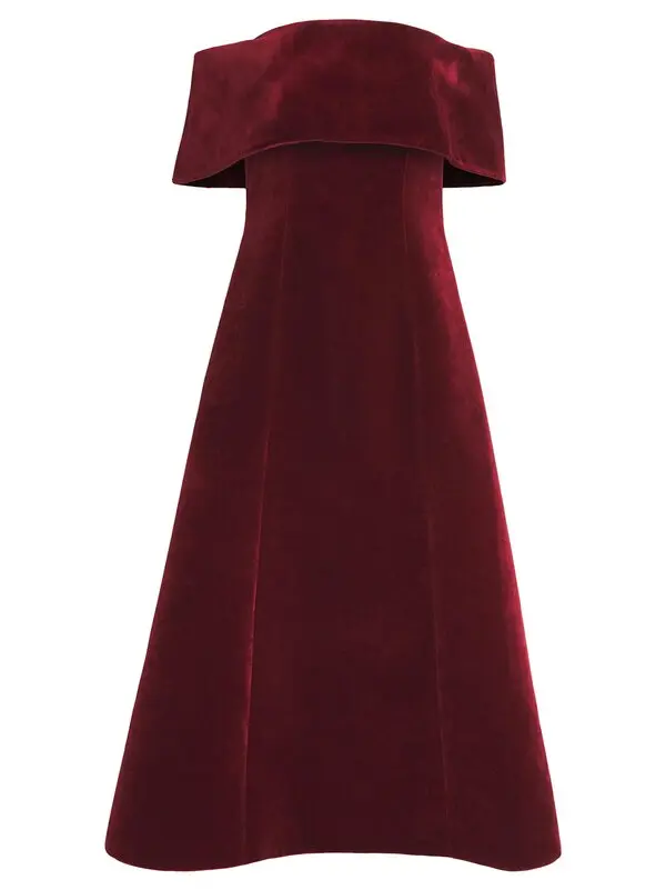 EMILIA WICKSTEAD Velvet Off-the-shoulder Midi Dress - Burgundy