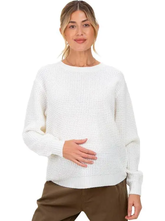 PINKBLUSH Waffle Knit Round Hem Sweater - Ivory