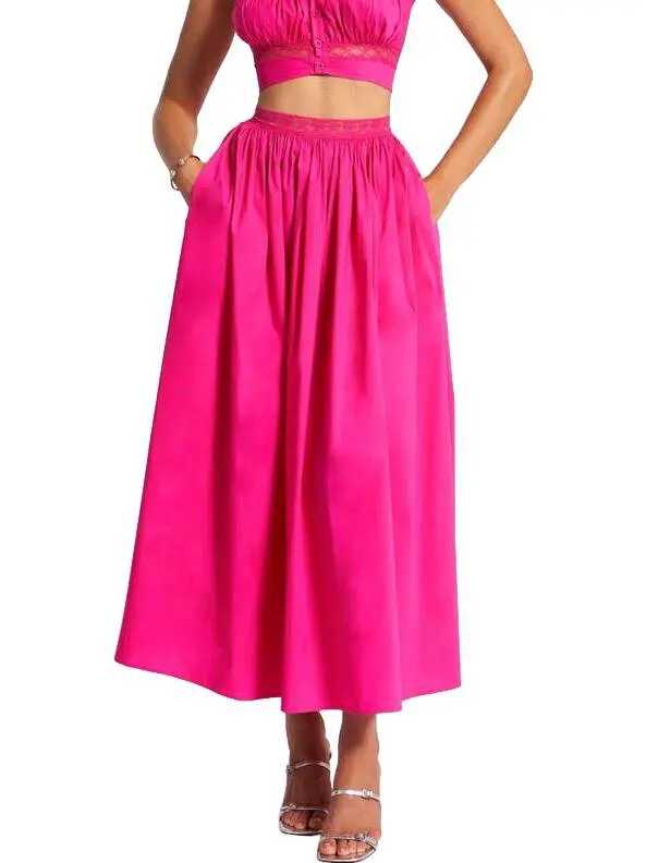 MISS CIRCLE Cotton Poplin Maxi Skirt With Lace Trim - Fuchsia