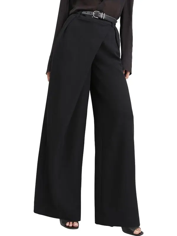FAVORITE DAUGHTER Wrap Front Wide Leg Trousers - Black