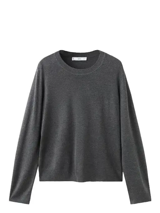 Mango Fine Knit Crewneck Sweater - Dark Heather Grey