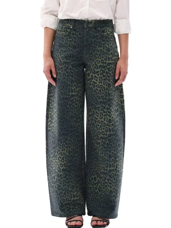 BAYEAS High Waist Barrel Leopard Print Jeans - Green