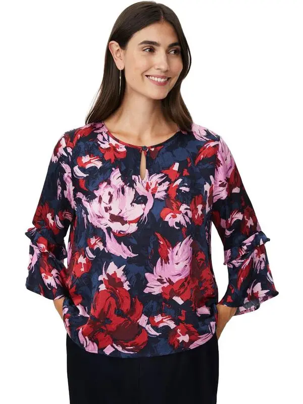 MASAI COPENHAGEN Mabimelda Keyhole Floral Top - Scarlet Sage