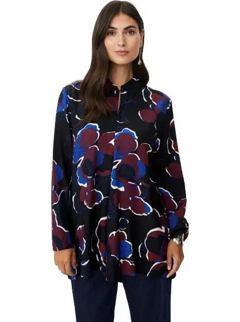 MASAI COPENHAGEN Grivon Collared Long Sleeve Floral Tunic - Tawny Port