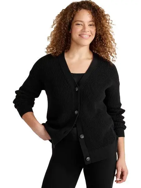 HAVEN WELL WITHIN Organic Cotton Shaker Stitch Cardigan - Black