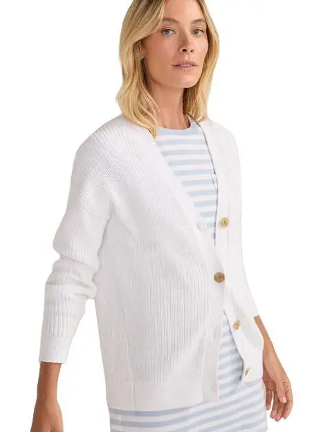 HAVEN WELL WITHIN Organic Cotton Shaker Stitch Cardigan - White