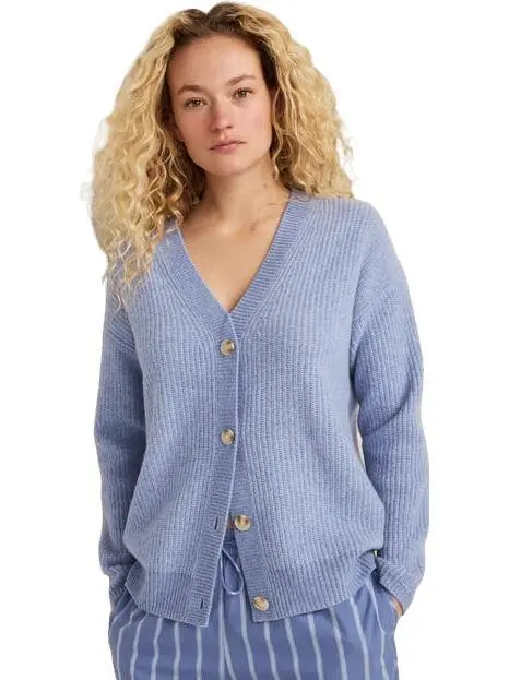 HAVEN WELL WITHIN Cashmere Shaker Stitch Cardigan - Lake Hthr/wave Hthr
