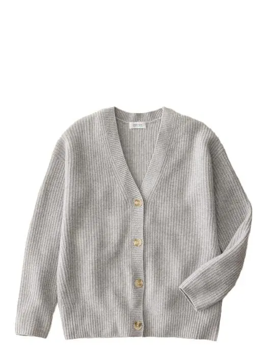 HAVEN WELL WITHIN Cashmere Shaker Stitch Cardigan - Light Slate Heather