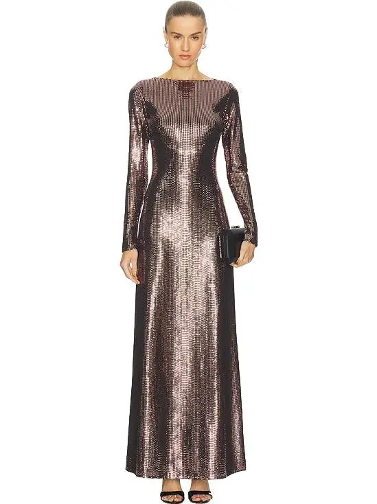 Lapointe Mirror Jersey Boatneck Gown - Metallic