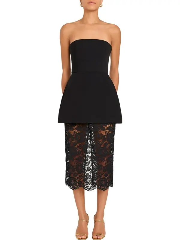 Amanda Uprichard Jada Strapless Midi Dress With Lace Underlay - Black