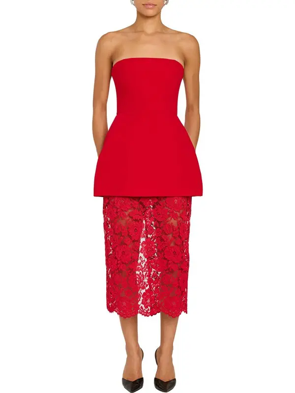 Amanda Uprichard Jada Strapless Midi Dress - Scarlet