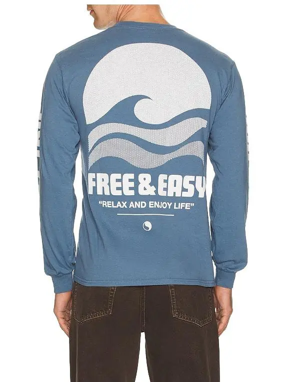 FREE & EASY High Sea Long Sleeve Tee In Blue - Denim Blue