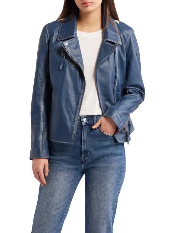 Mauritius Christy Leather Moto Jacket - Americana Blue