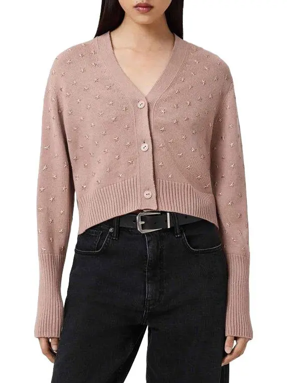 ALLSAINTS Mazy Star Studded Cotton Cardigan - Rose Smoke Pink