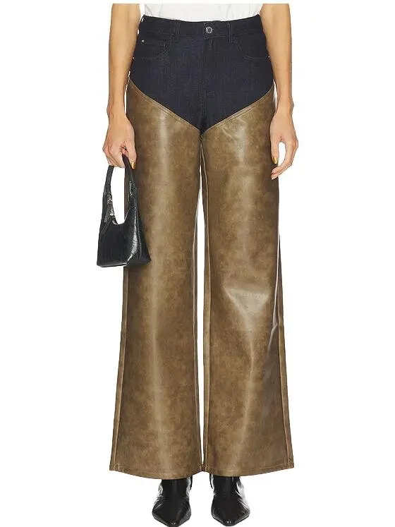WeWoreWhat High Rise Straight Leg Two Toned Pants - Brown