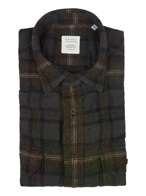 XACUS Buttoned Checked Shirt - Brown