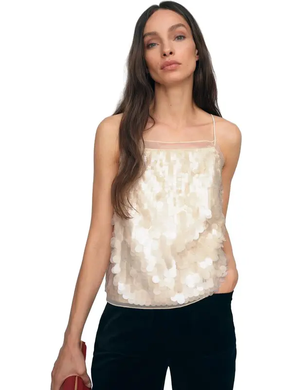 REISS Sequin Cami Top - Cream