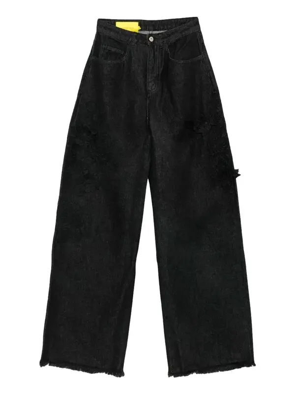 MARQUES' ALMEIDA Embellished Frayed Hem Jeans - Black