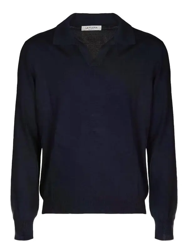 FILERIA Collared Long Sleeve Polo Sweater - Blue