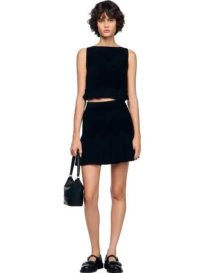 Sandro Velvet Knit Top - Black