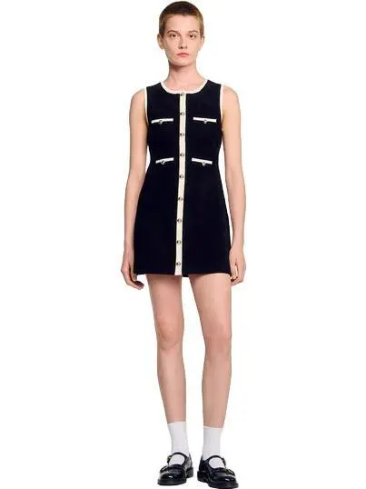 Sandro Sleeveless Velvet Knit Mini Dress - Black