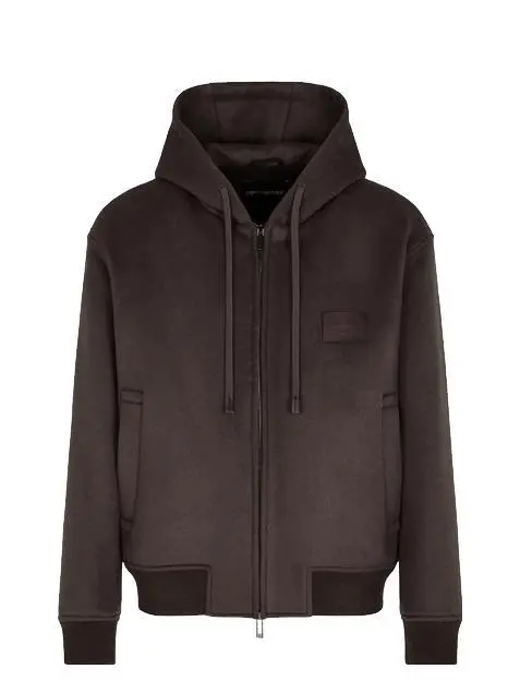 Emporio Armani Hooded Blouson In Virgin Wool Cloth - Natural