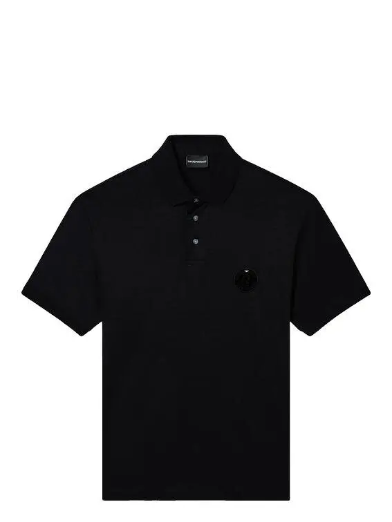 Emporio Armani Piqué Polo Shirt With Embroidered Eagle - Black