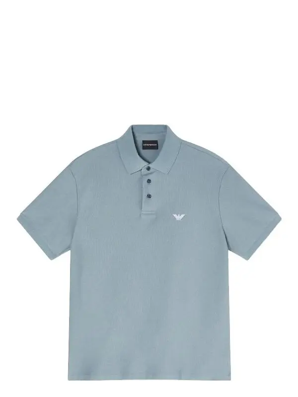 Emporio Armani Piqué Polo Shirt With Embroidered Eagle - Blue