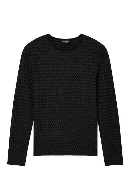 Emporio Armani Virgin Wool Jumper With Chevron Motif - Black