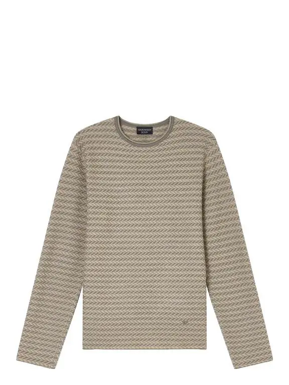 Emporio Armani Virgin Wool Jumper With Chevron Motif - Natural