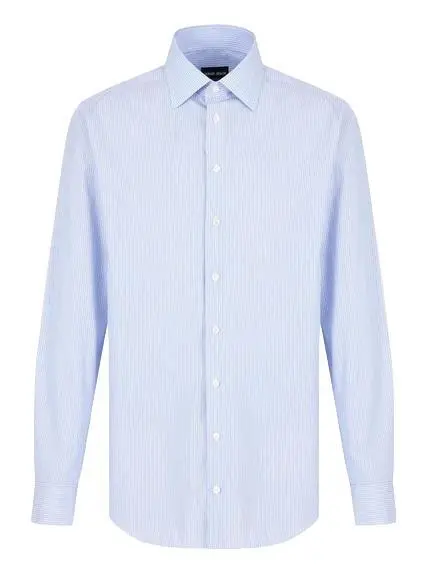 Giorgio Armani Regular-fit Shirt In Striped Luxury Cotton - White