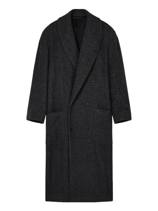 Giorgio Armani Chevron Cashmere Cloth Long Coat - Natural