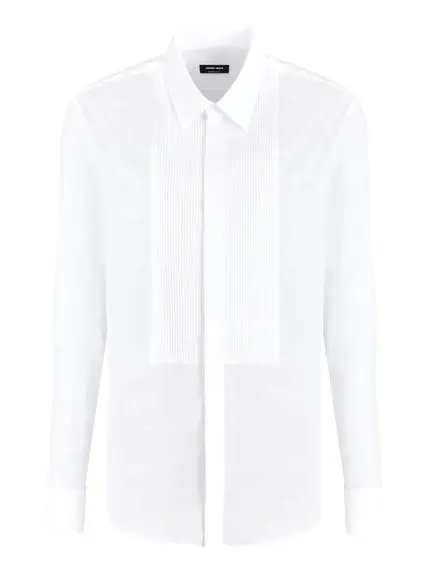 Giorgio Armani Cotton Tuxedo Shirt With Pleated Detail - White