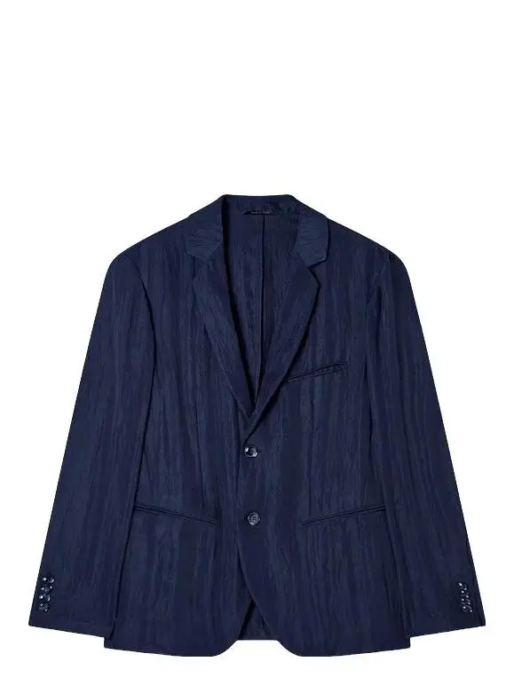 Giorgio Armani Single-breasted Links-stitch Cotton Knit Jacket - Blue