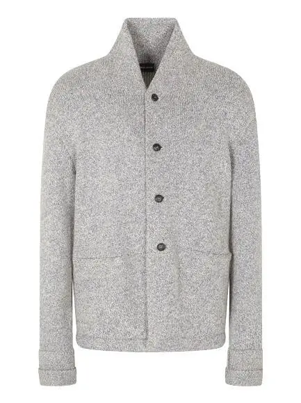 Giorgio Armani Cardigan Jacket In Knit Cashmere And Cotton - Natural