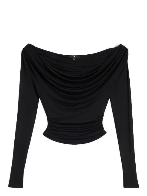 7 For All Mankind Long Sleeve Draped Top - Black