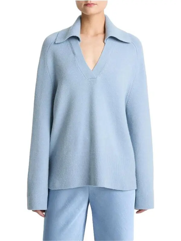 Vince Wool And Cashmere-blend Oversized Polo Sweater - Blue