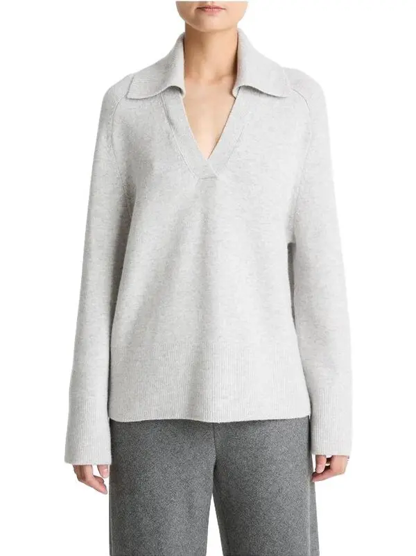 Vince Wool And Cashmere-blend Oversized Polo Sweater - Grey